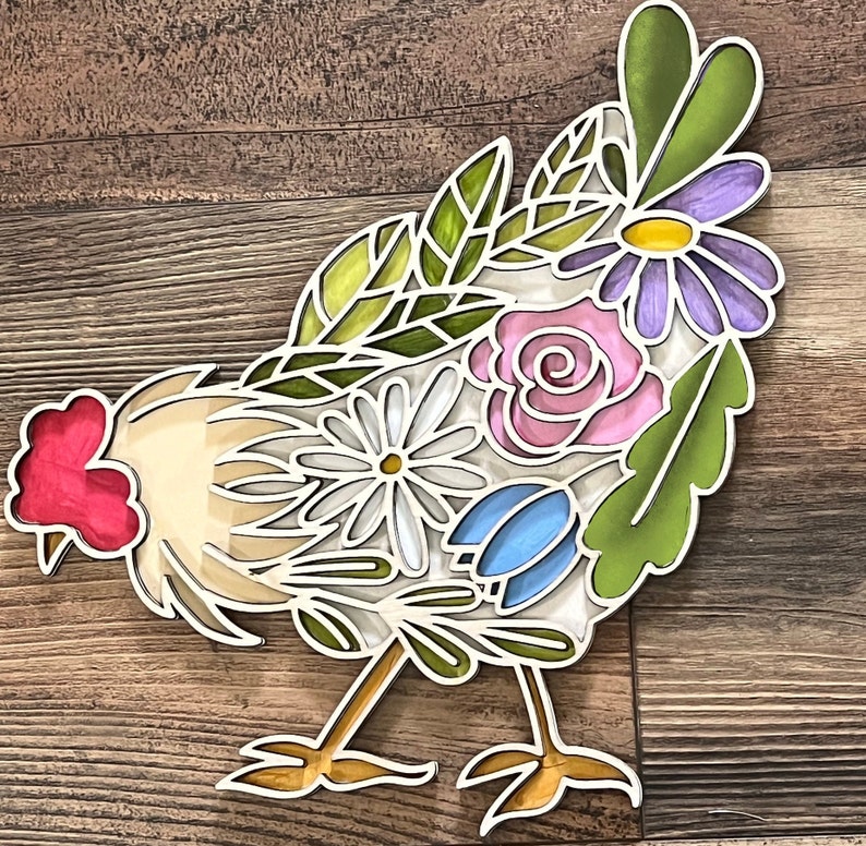 3-D Floral Chicken Wall Decor, 11 Inch Double Layered SVG Cut File ...