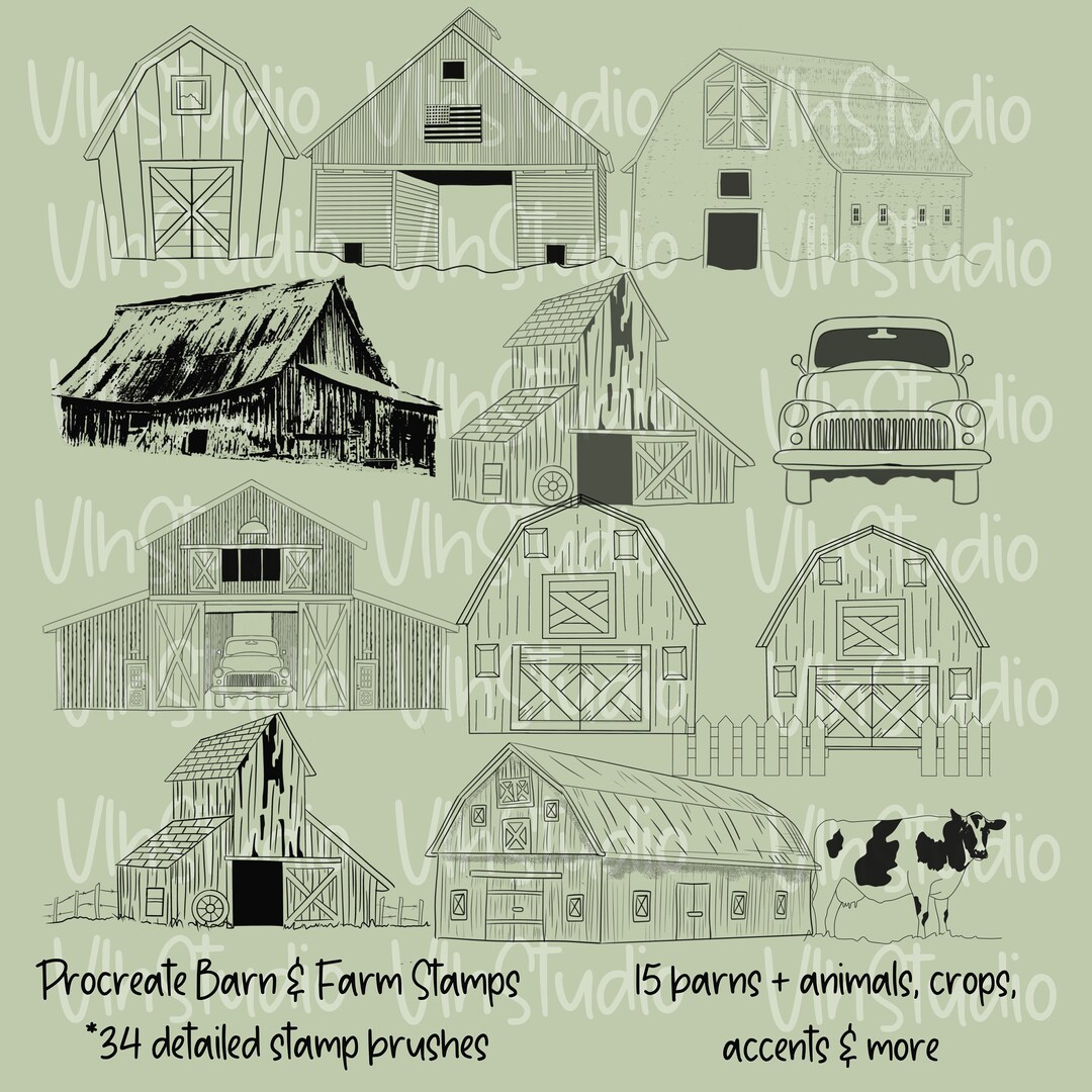 Procreate Barn Stamp Brush Set, Farm Animals, Crops (digital Stamps) - Etsy