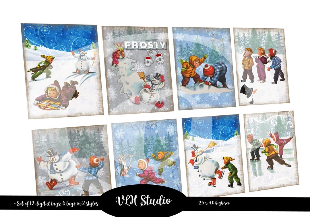Digital ATC Cards Frosty Snowman Digital Collage Sheet Digital ATC ...