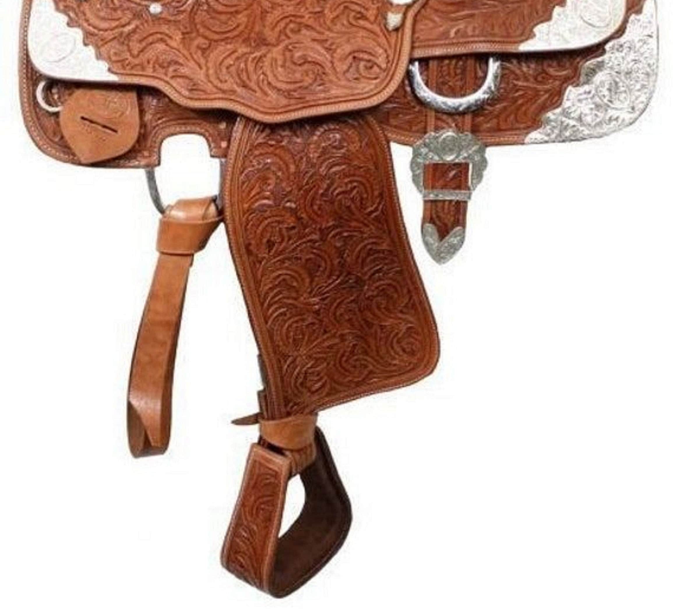 Hand Tooled Leather Western Show Saddle, Chestnut Brown 16'' Seat - Etsy
