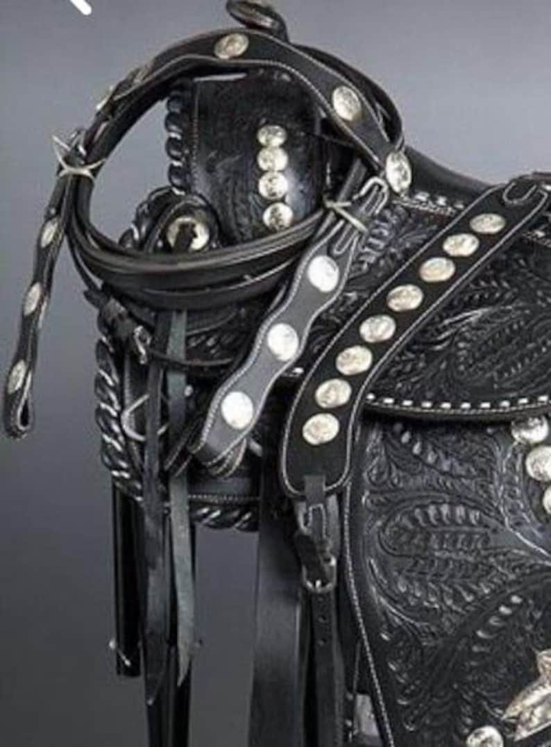 Handmade'' Western Show Saddle Black Leather Floral Carving Silver Trim ...