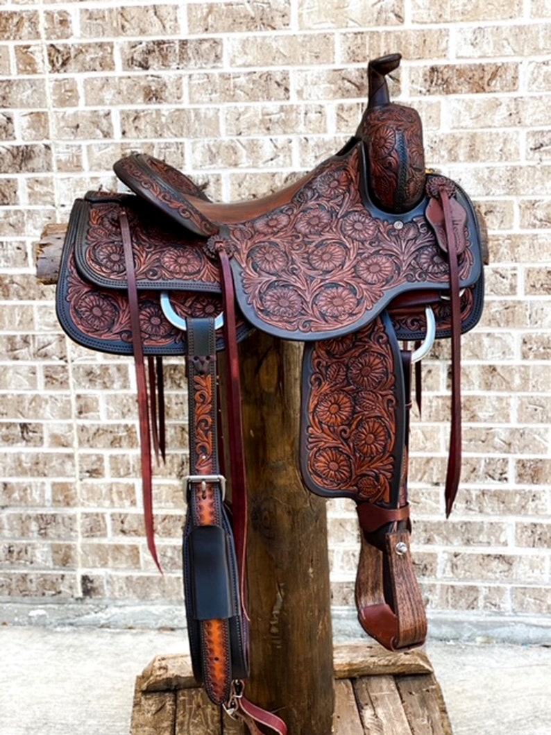 Western ''handmade'' Floral Carved Saddle ''horse Tack'' With Seat -16 ...