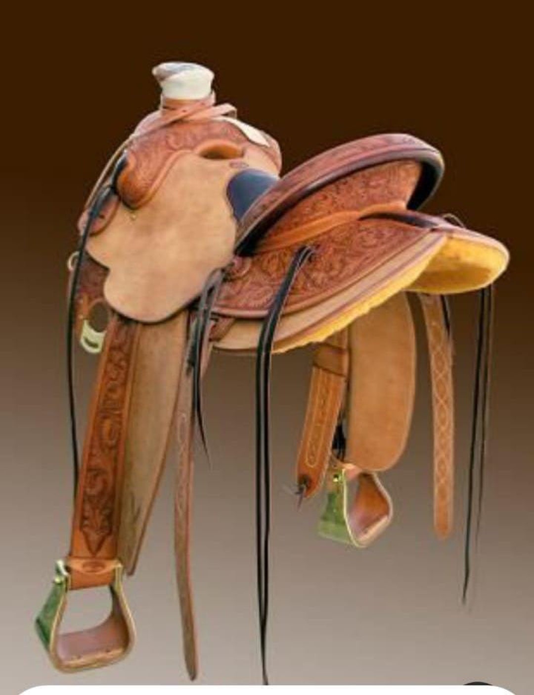 Western Horse Saddle, Padded Chestnut Leather, 16 Inch, Costume Trail ...