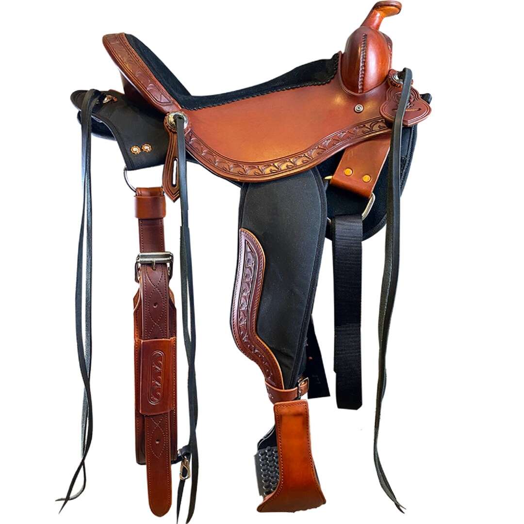 Western Endurance Saddle Hand Tooled Eco Leather Colour Black and Brown ...