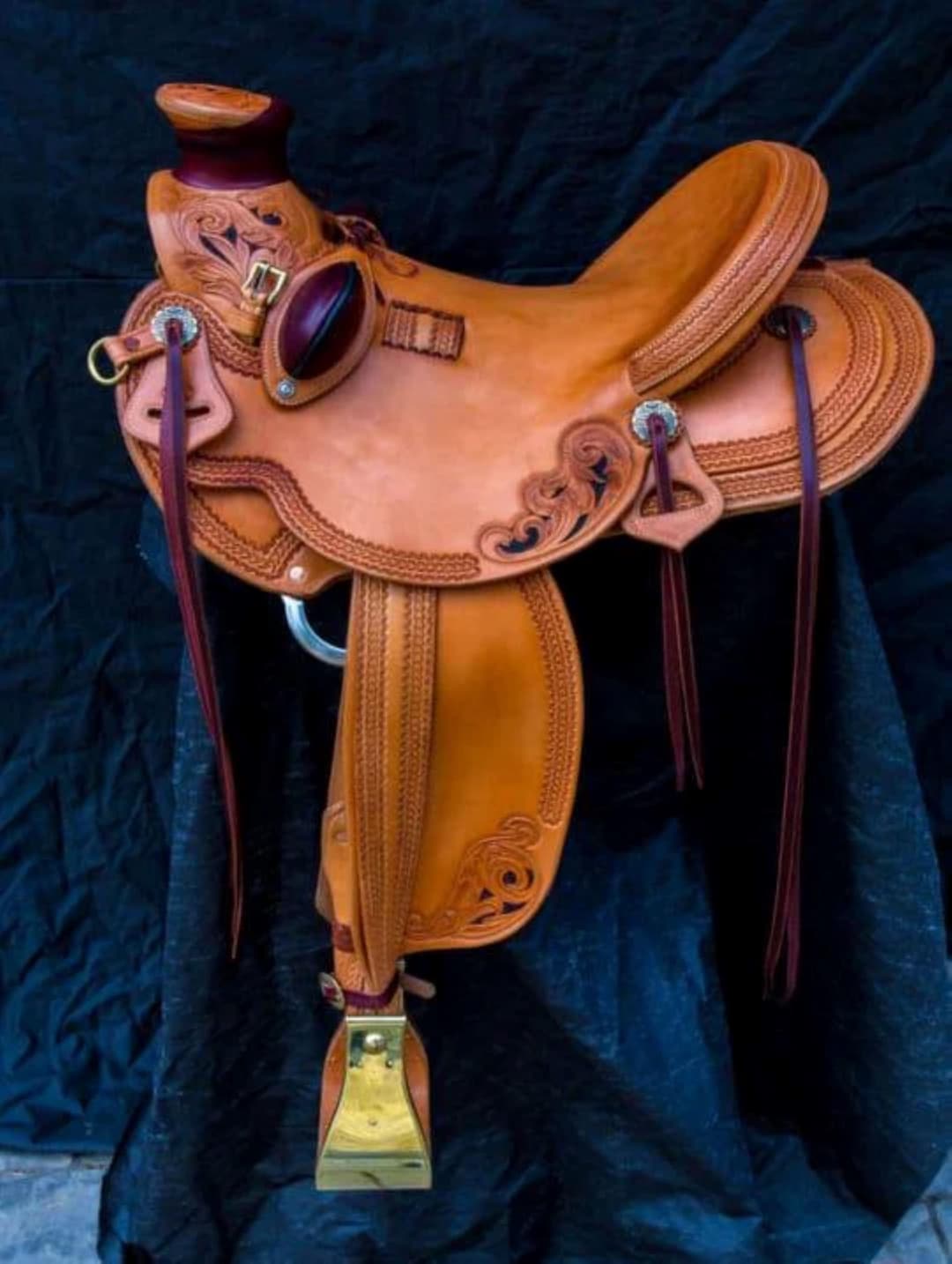 Western Roper Horse Saddle 16'' Inch | Chestnut Eco-leather With Hand ...