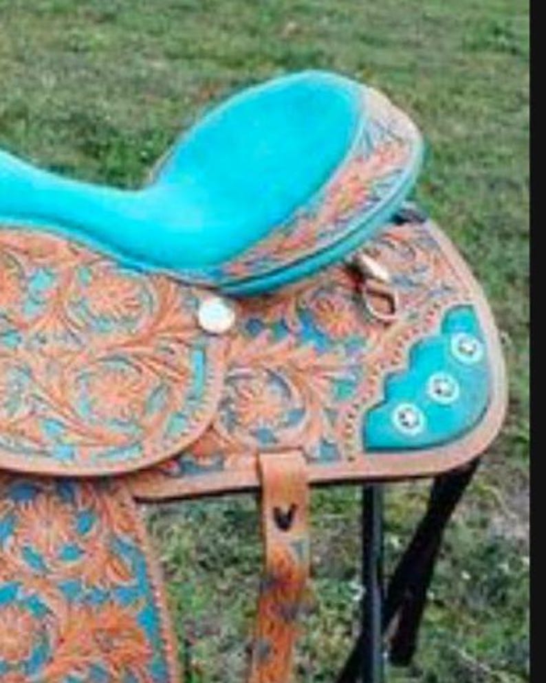 Western Saddle Natural and Blue Colour Combination Eco Leather Size 15 ...