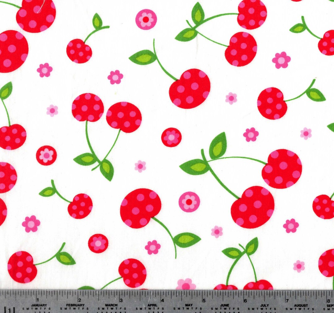 Cherry Fabric, Cherry Print Fabric, Cherry Kitchen Decor, Abstract ...