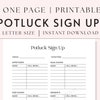 Potluck Sign up Sheet, Potluck Template, Thanksgiving Potluck, Food ...