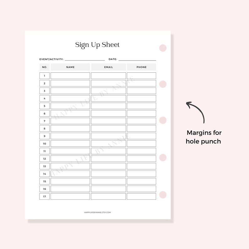 Sign up Sheet, Printable Sign up Sheet, Sign up Sheet Template - Etsy