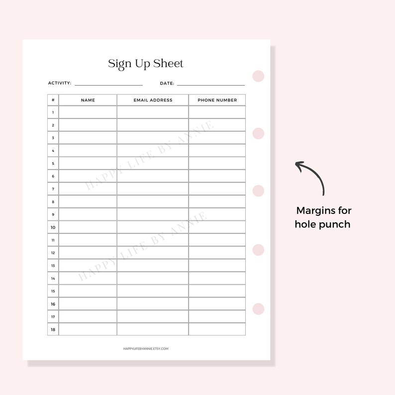 Sign up Sheet, Printable Sign up Sheet, Sign up Sheet Pdf - Etsy