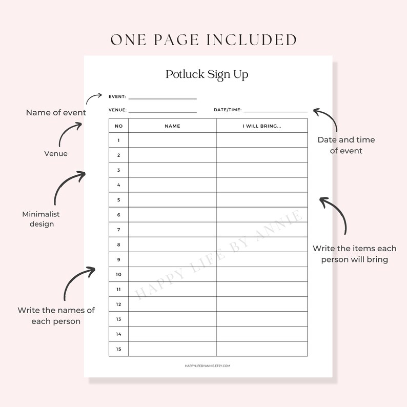 Potluck Sign up Sheet, Potluck Sign Up, Thanksgiving Potluck Sign up ...