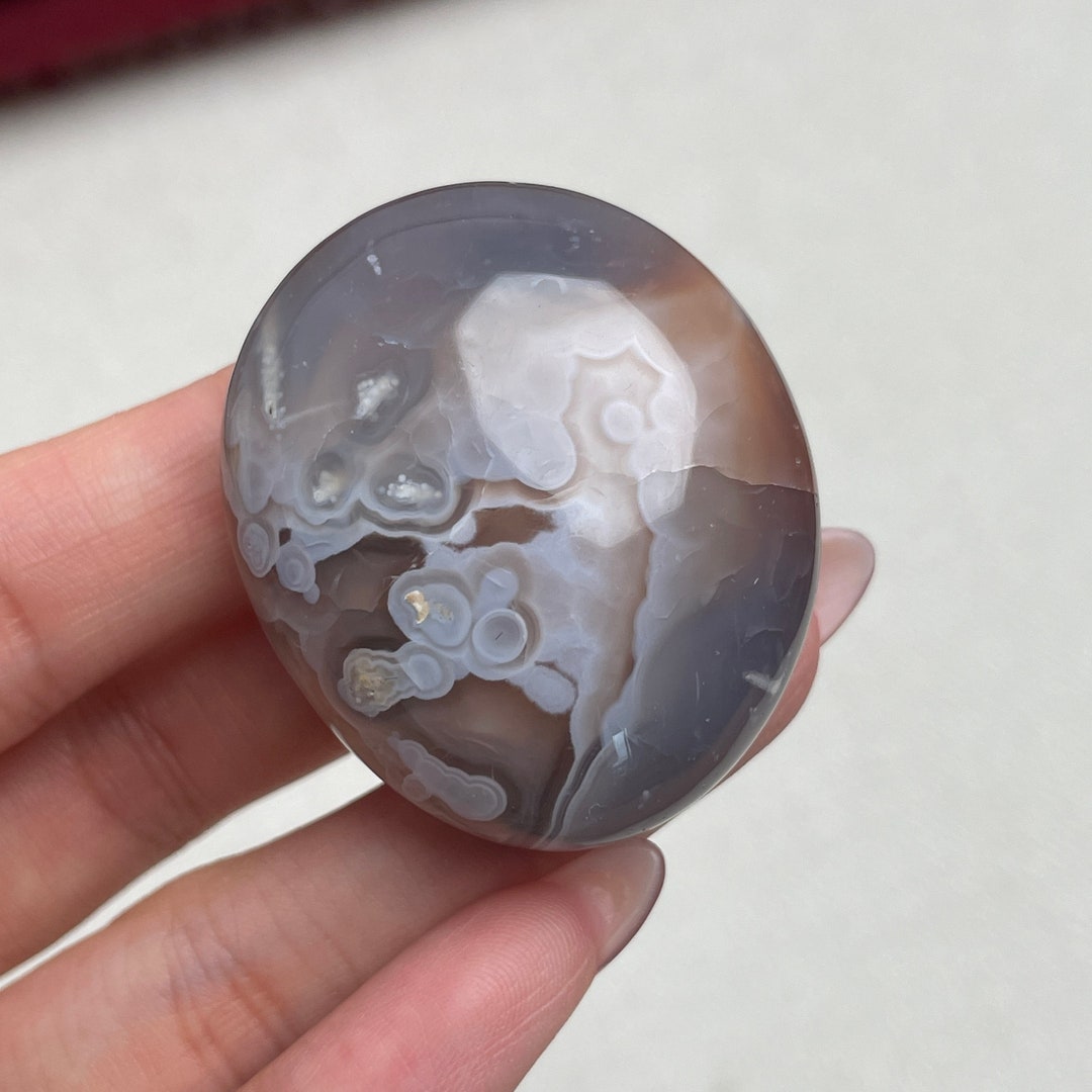 Unique Orbicular Agate Palm Stone | Banded Agate Tumble Crystal - Etsy