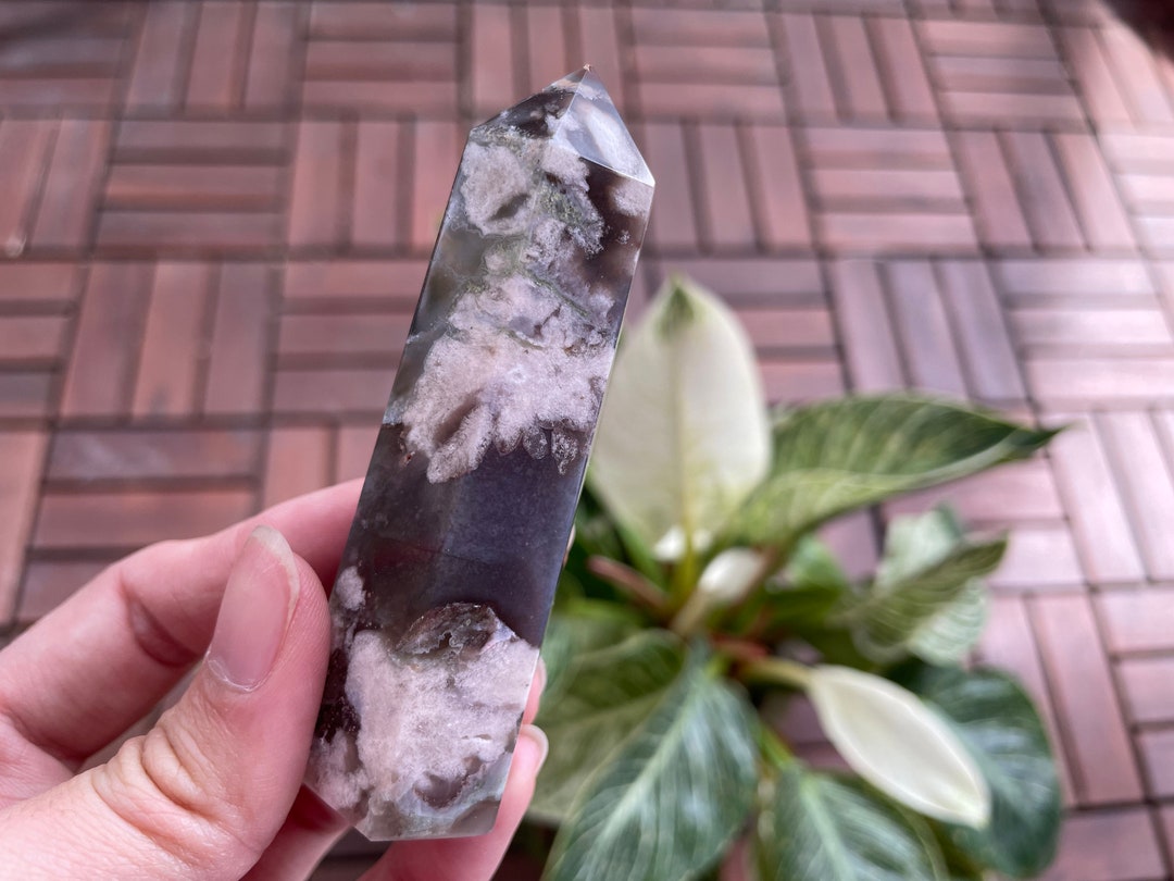 Black Flower Agate Tower Black Flower Agate Small Point Healing Crystal ...