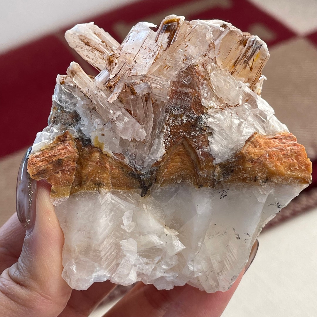 Gypsum Var. Selenite With Hematite on Calcite Mountain - Etsy