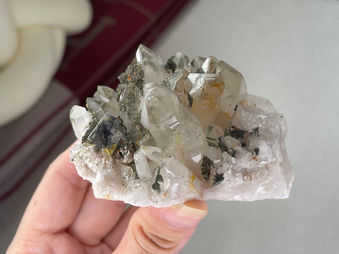 Phantom Quartz Cluster With Epidote and Fluorite - Etsy