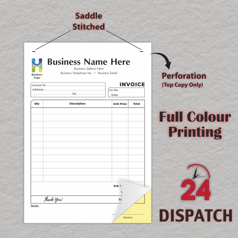 5 X A5 Personalised Duplicate Invoice Books / Bill Books / NCR Pads ...
