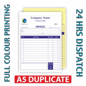 Personalised A5 Duplicate Invoice Book / Bill Book / NCR Pad / Receipt ...