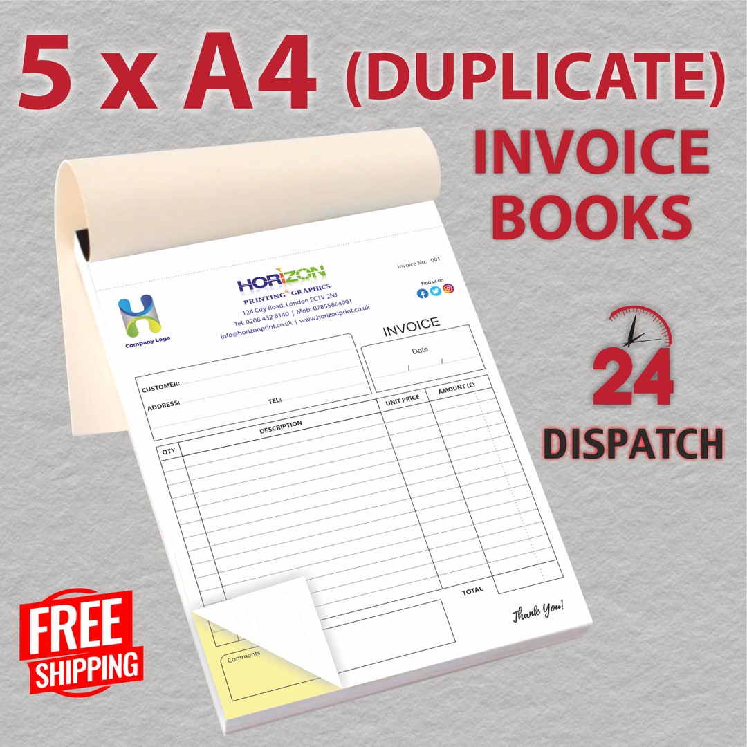 5 X A4 Duplicate Custom Printed Invoice Books / Receipt Book / NCR Pad ...