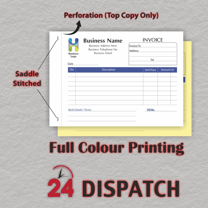 10 X A6 Personalised Duplicate Invoice Books / Invoice Pads Full Colour ...