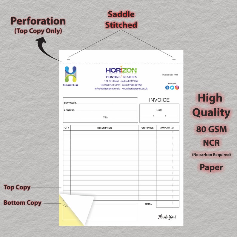 5 X A4 Duplicate Custom Printed Invoice Books / Receipt Book / NCR Pad ...