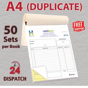 2 X A6 Personalised Duplicate Receipt Books/cash Receipts Full Colour ...
