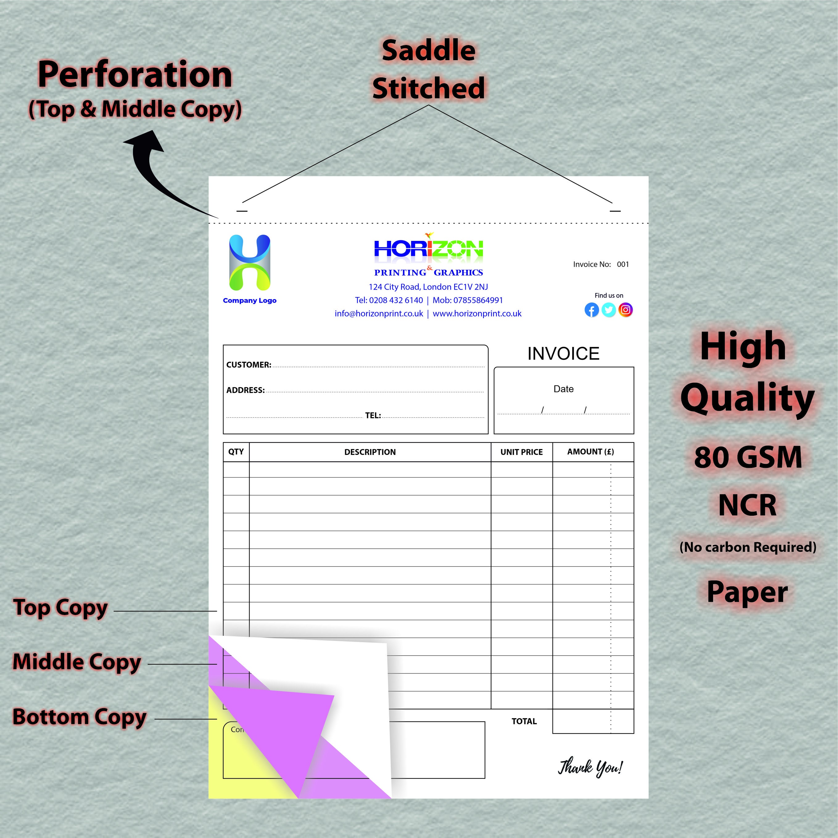 A4 Triplicate Custom Printed Invoice Book / Receipt Book / NCR Pad ...