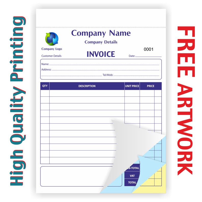 Personalised A5 Triplicate Invoice Book / NCR Pad Printing / 50 Sets ...