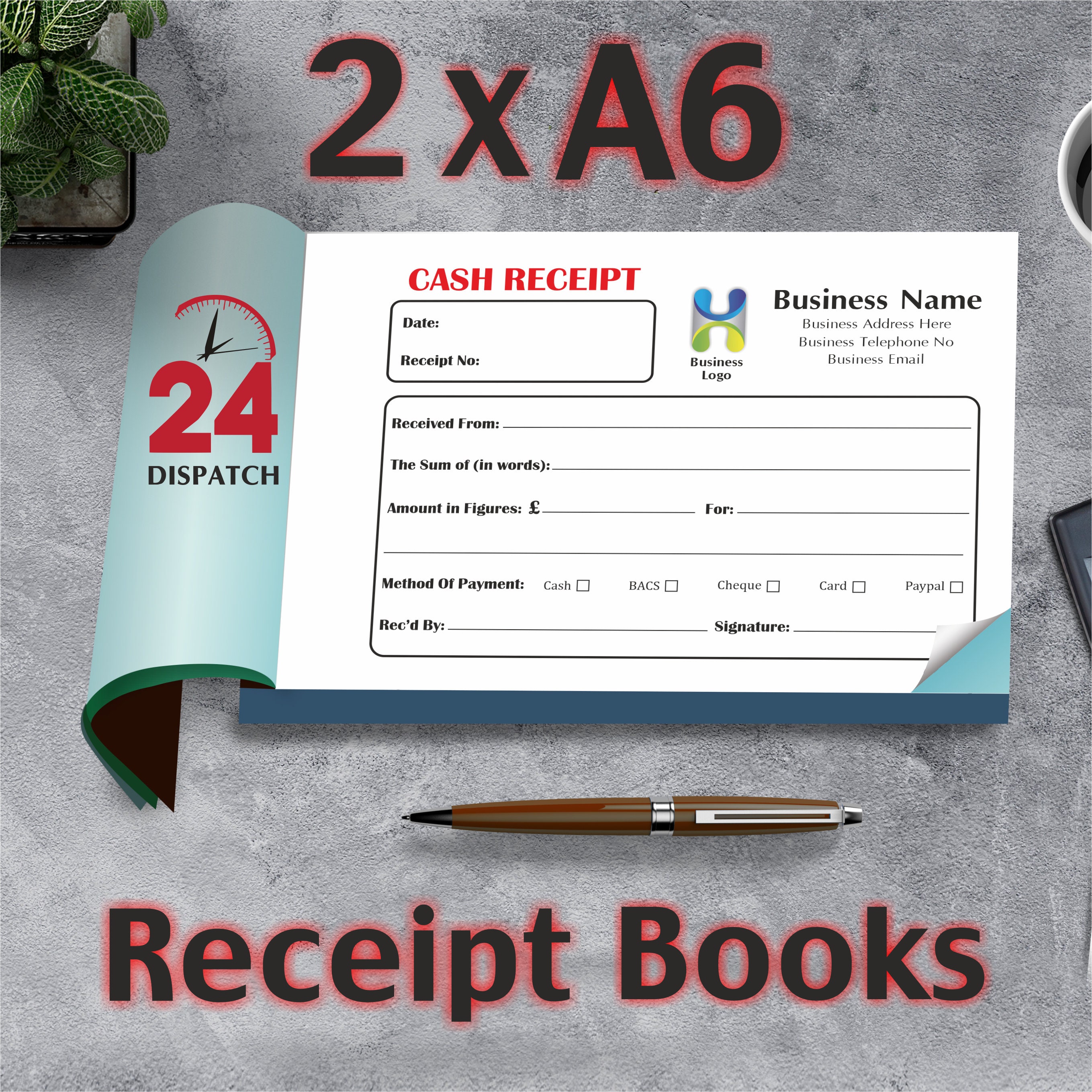 2 X A6 Personalised Duplicate Receipt Books/cash Receipts Full Colour ...