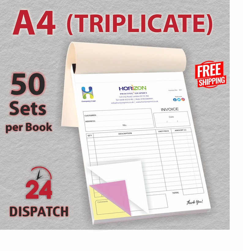 A4 Triplicate Custom Printed Invoice Book / Receipt Book / NCR Pad ...
