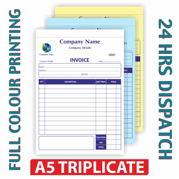 Personalised A5 Triplicate Invoice Book / NCR Pad Printing / - Etsy UK