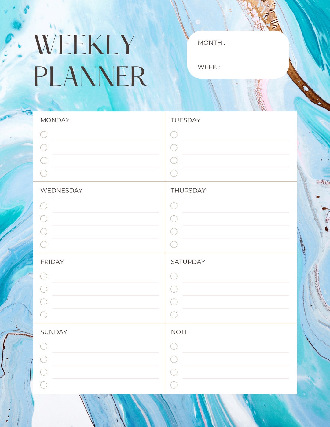 Digital Print Weekly Planner - Etsy