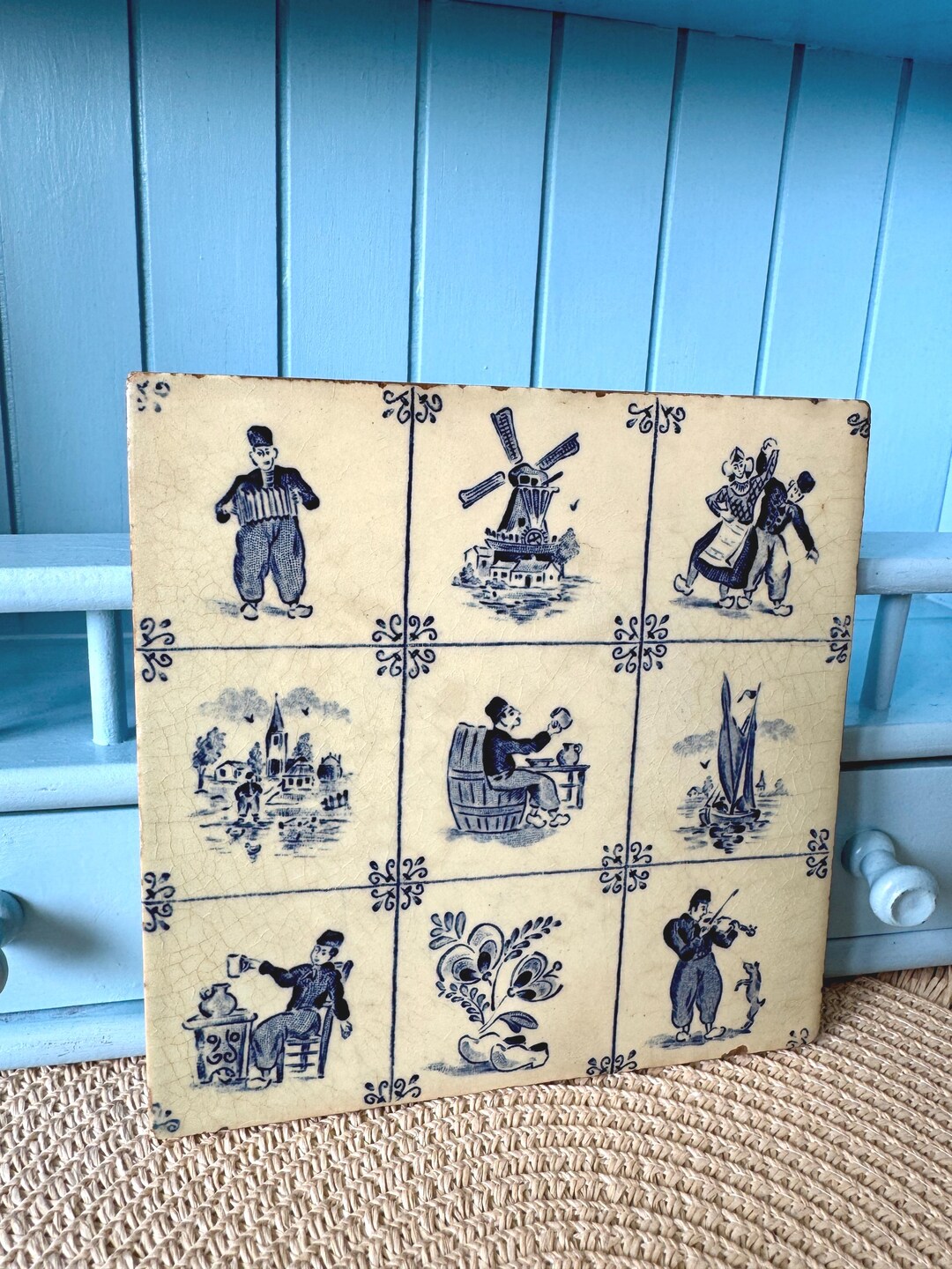 Vintage Royal Sphinx Delft Blue Tile, Dutch Folk Art Ceramic Wall Decor ...