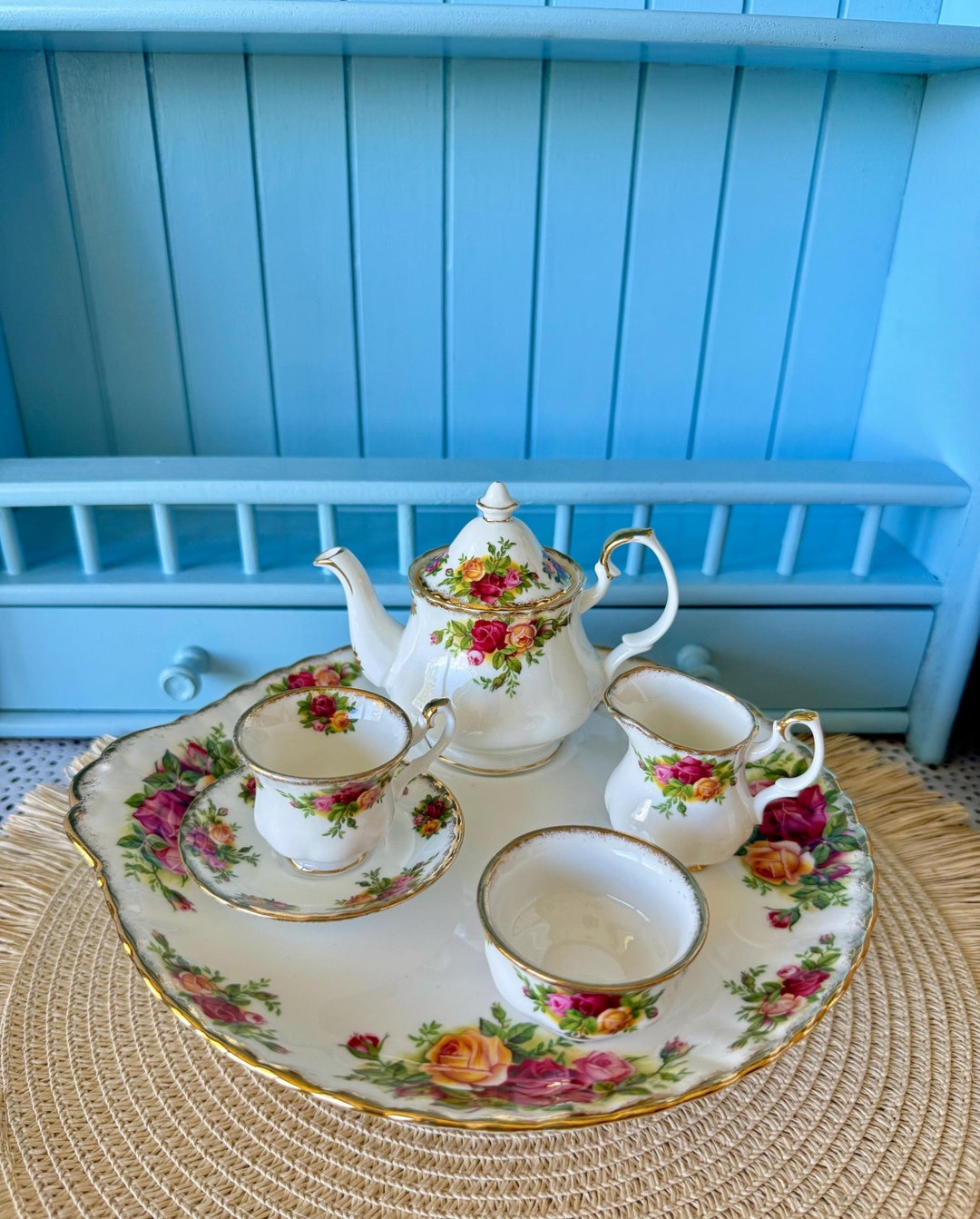 Vintage Royal Albert "old Country Roses" Miniature Tea Set, Doll House ...