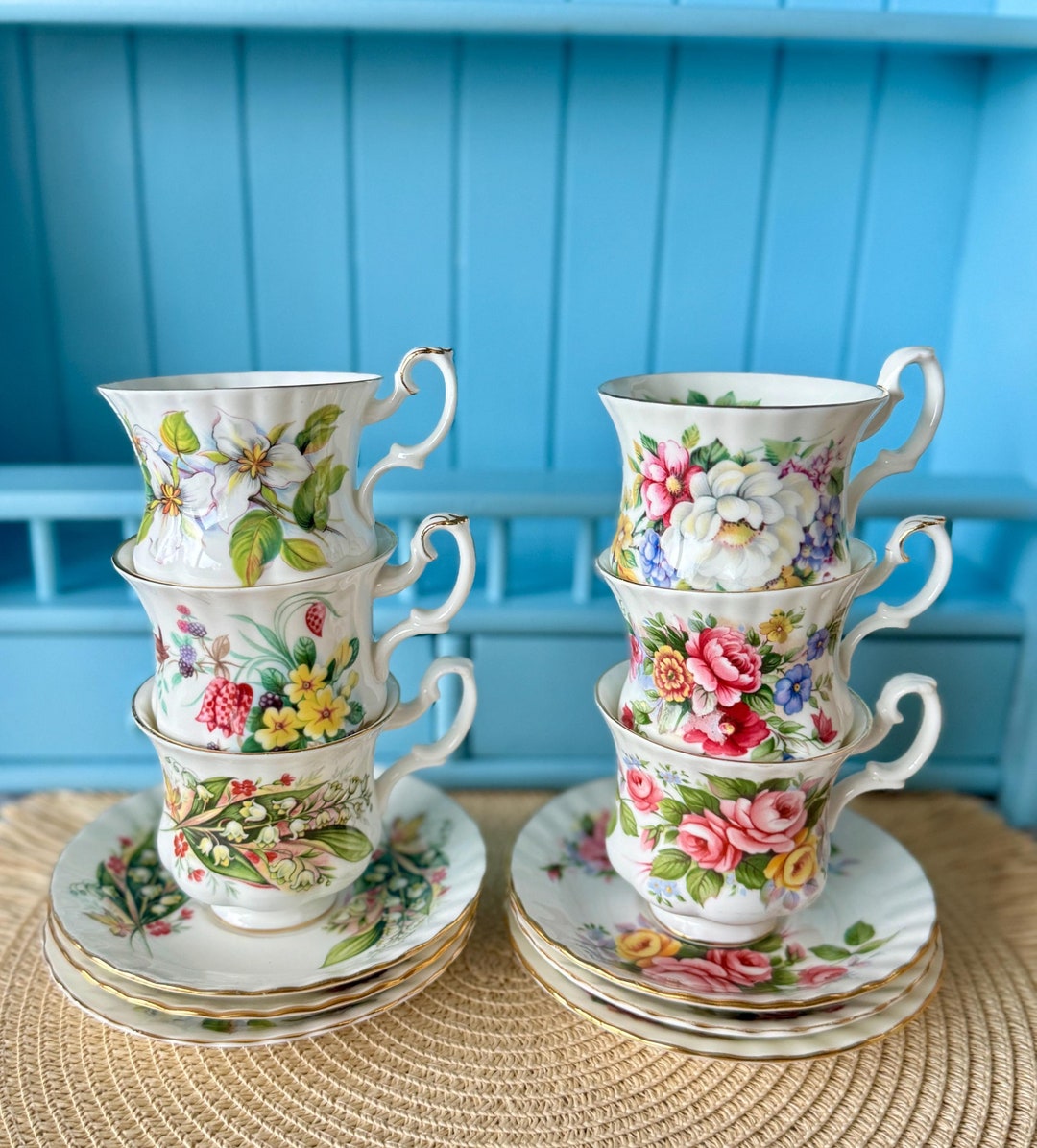 Set of 6 Vintage Royal Albert Coffee Cups and Saucers, Bone China, Mix ...