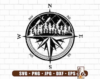 Compass and Mountains Svg Compass and Forest Svg Nature Svg Adventure ...