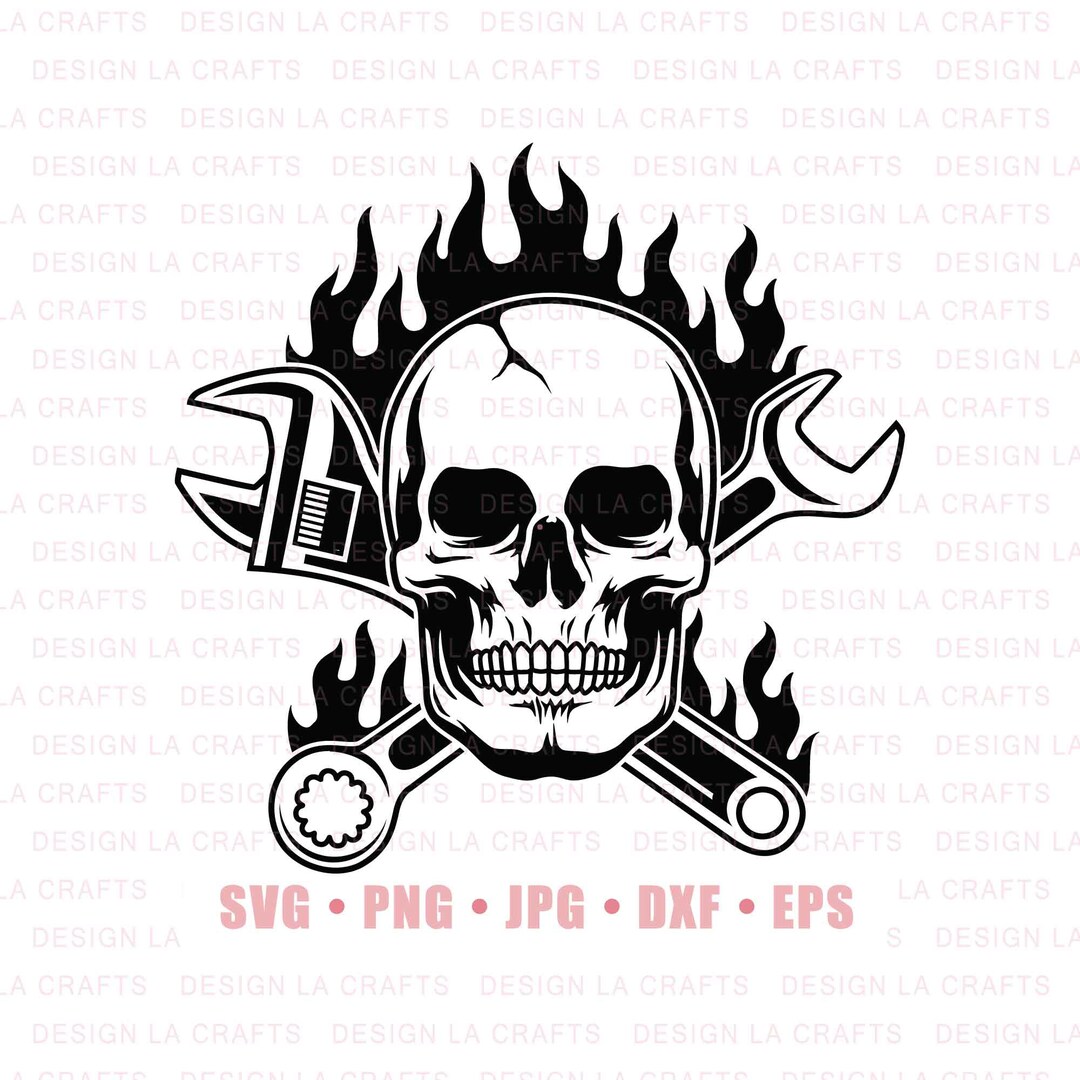 Mechanic Skull Svg Png, Skull Mechanic Svg, Flaming Skull Svg, Mechanic ...