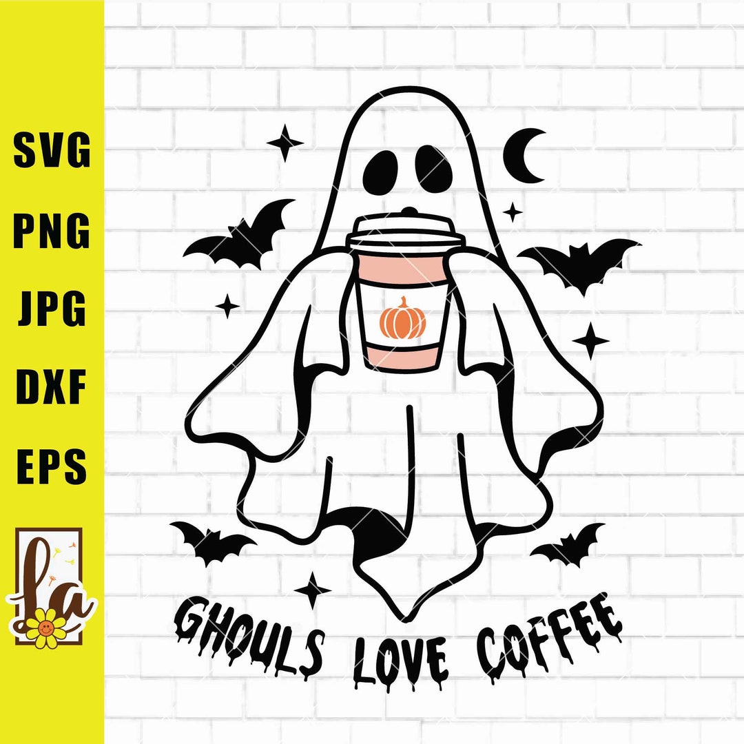 Cute Ghost Drinking Coffee Svg | Ghost Ice Coffee Svg Halloween Ghost ...
