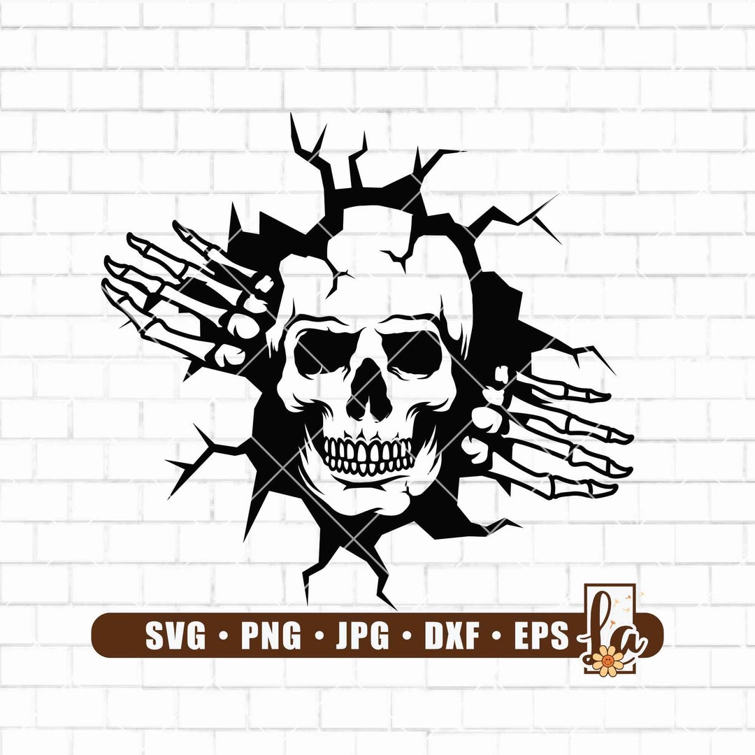 Skull in the Wall Svg File Skeleton Coming Out of the Wall Svg Skeleton ...