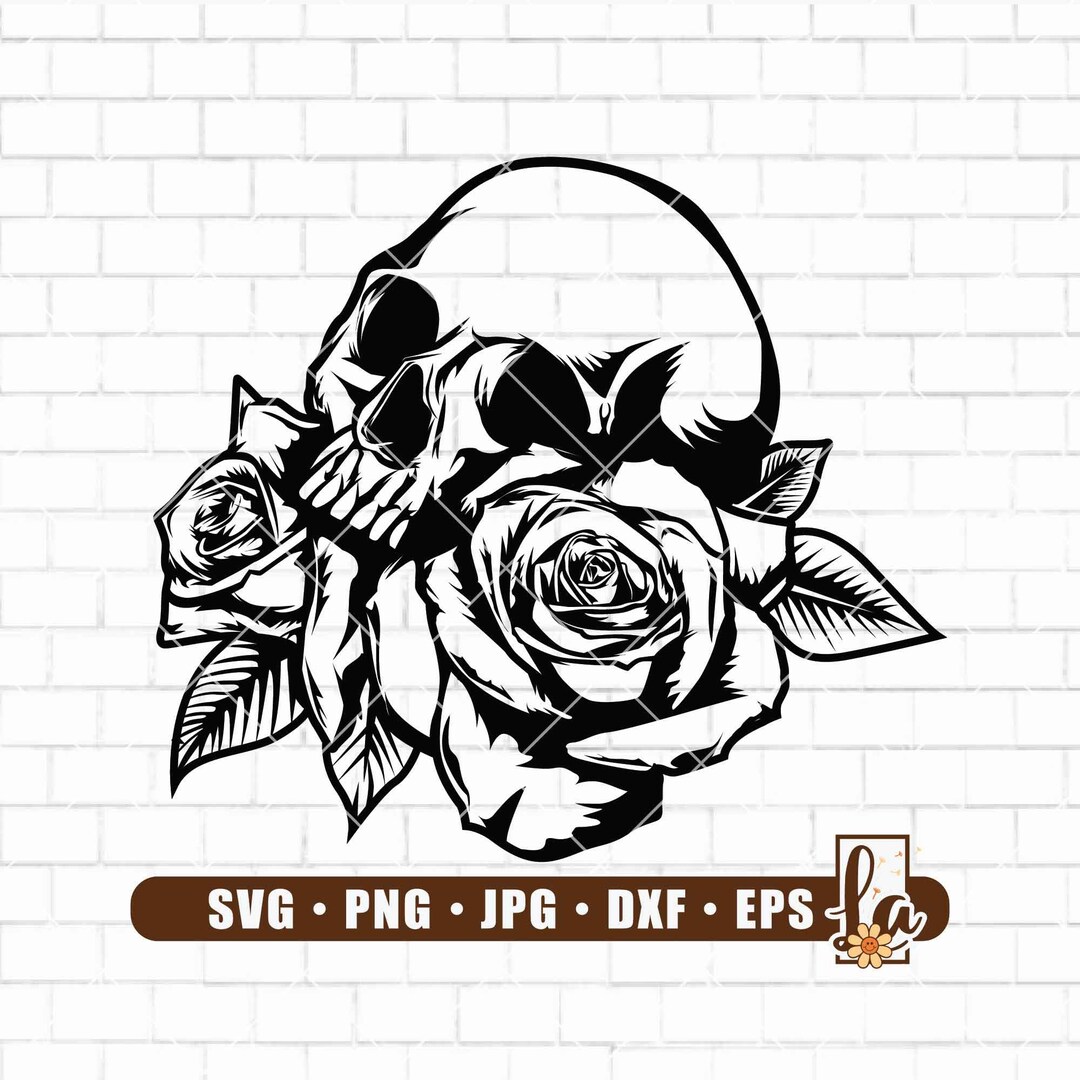 Skull With Roses Svg | Skull With Flowers Svg | Skull Svg | Skull and ...