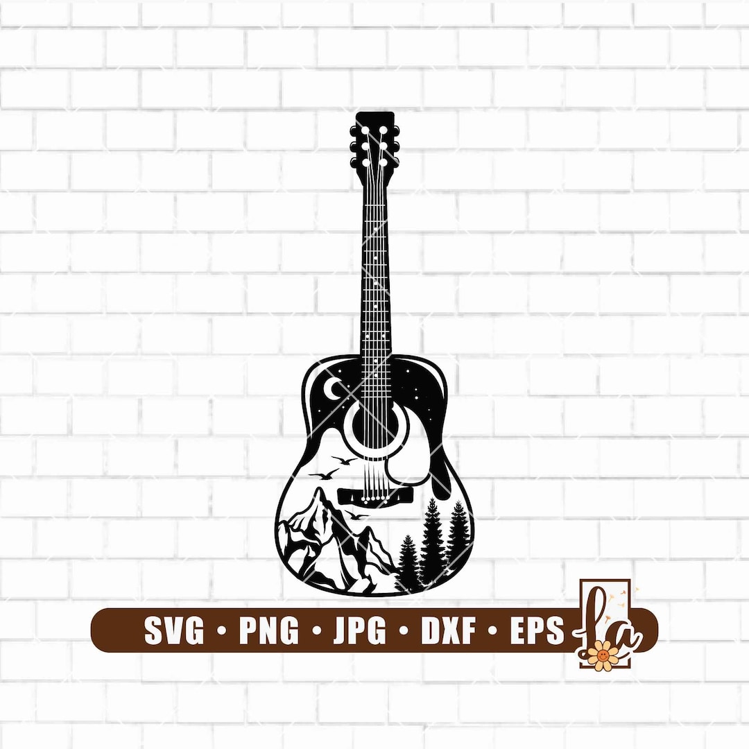 Guitar Scene Svg | Mountains Svg | Guitar Svg | Guitar Sunset Svg ...