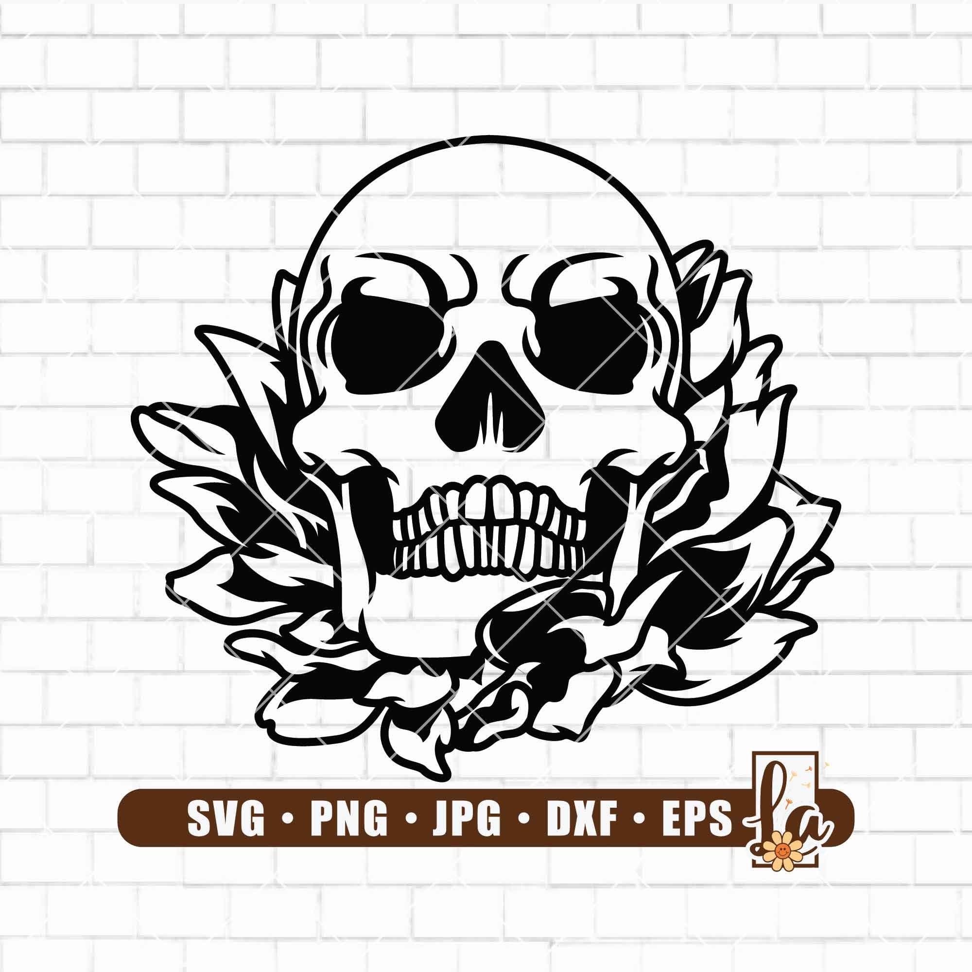 Skull With Flowers SVG Skull SVG skull and Roses Clipart - Etsy