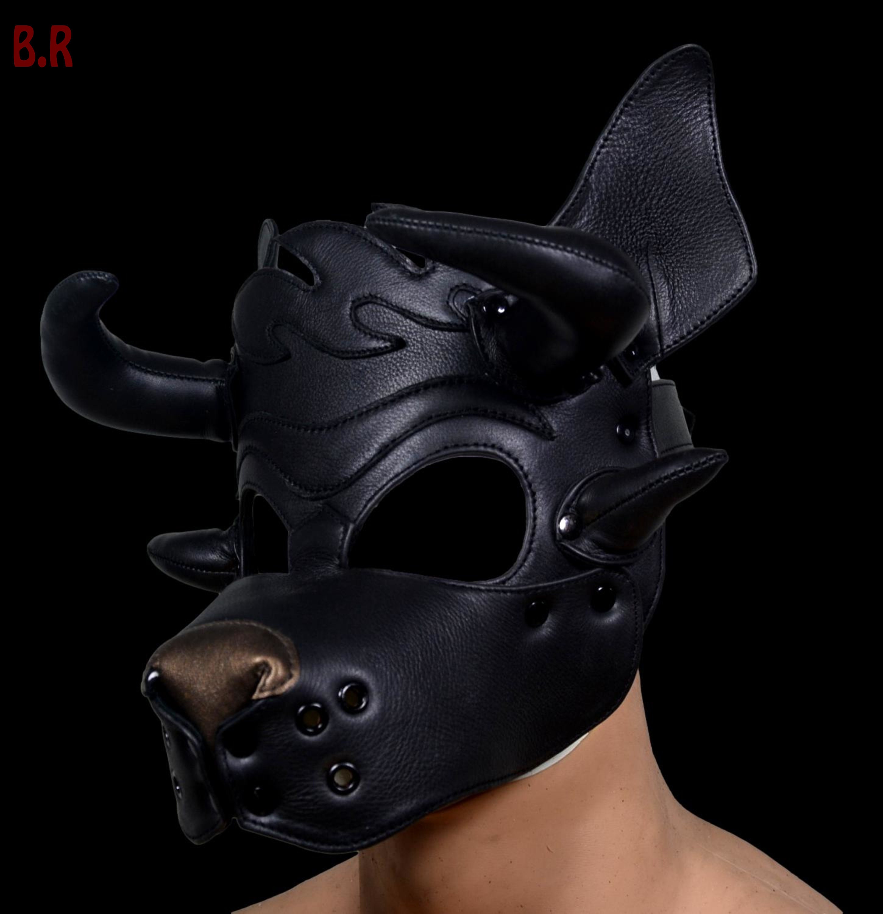 Puppy Hood Leather Handmade Dog Pup Mask With Horns - Etsy