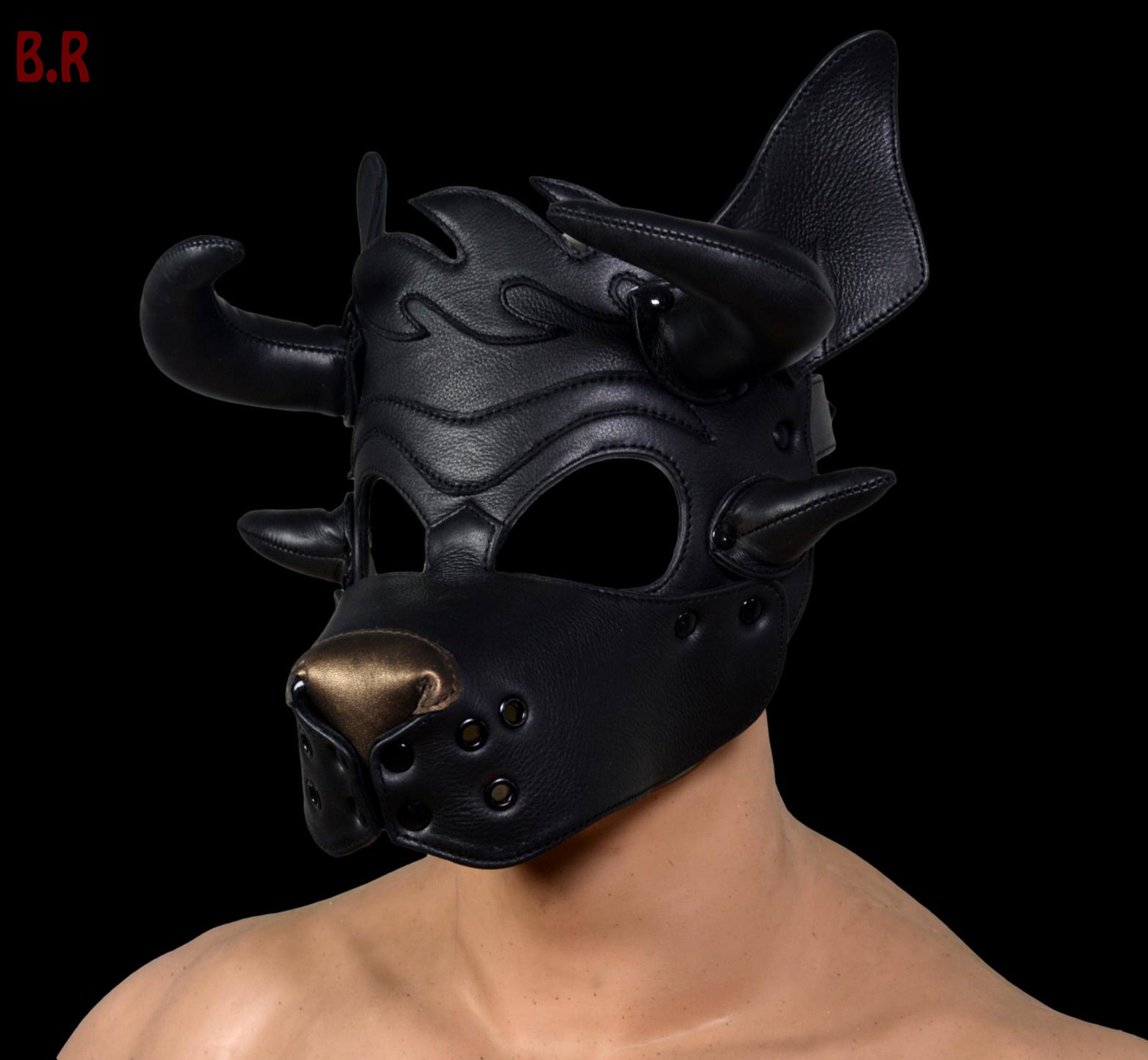 Puppy Hood Leather Handmade Dog Pup Mask With Horns - Etsy