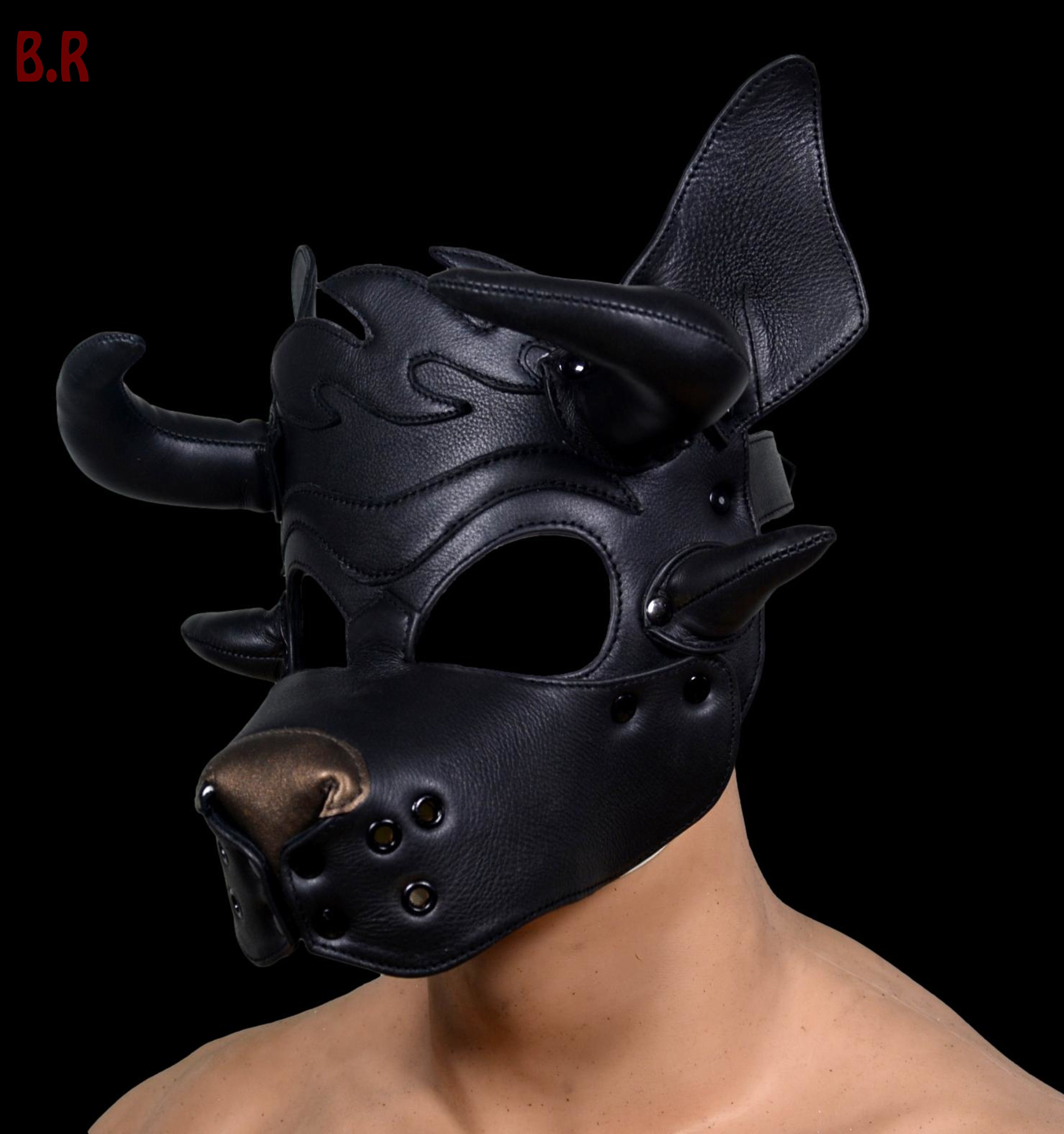 Puppy Hood Leather Handmade Dog Pup Mask With Horns - Etsy