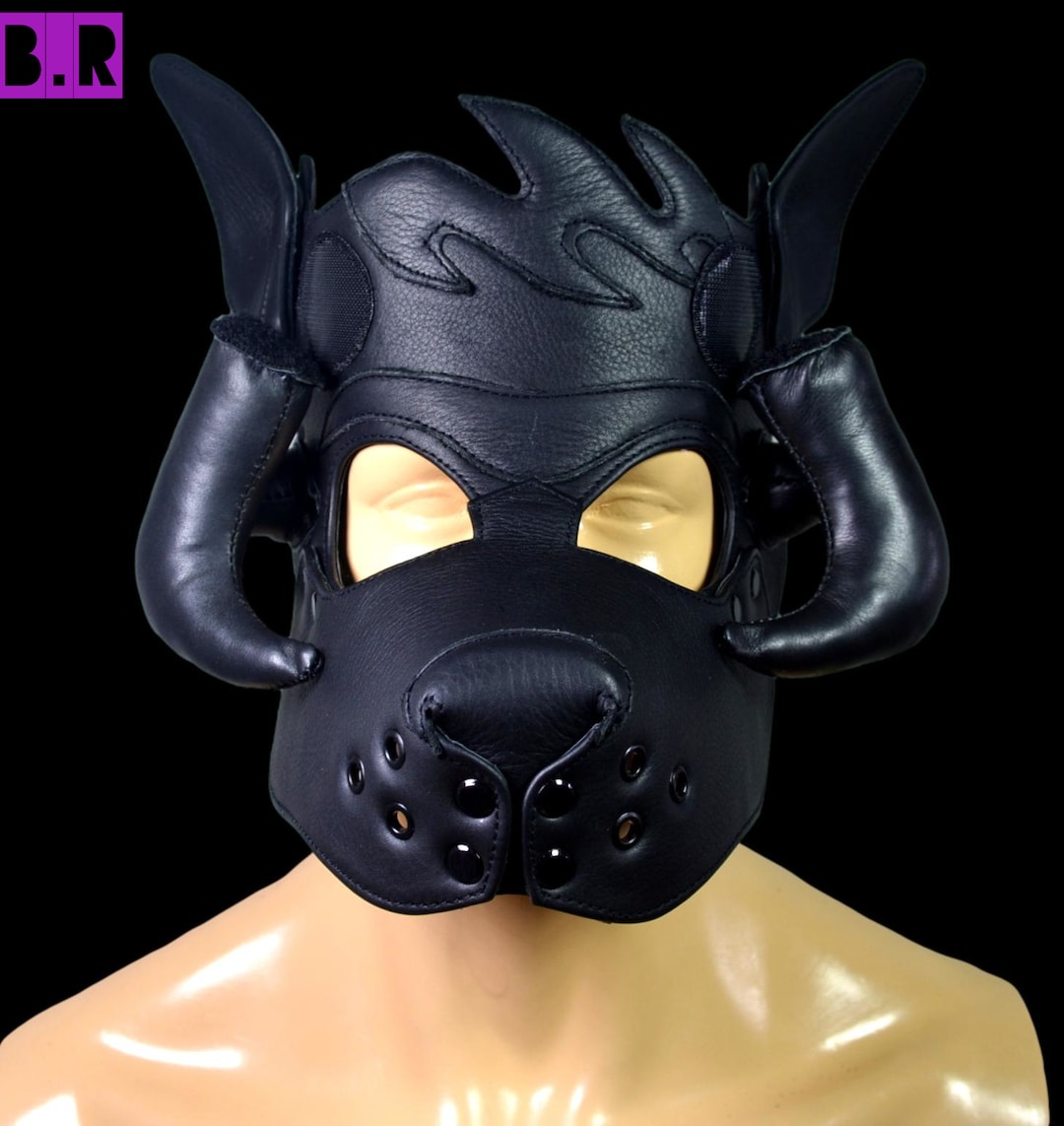 Puppy Hood Leather Handmade Dog Pup Mask With Horns - Etsy