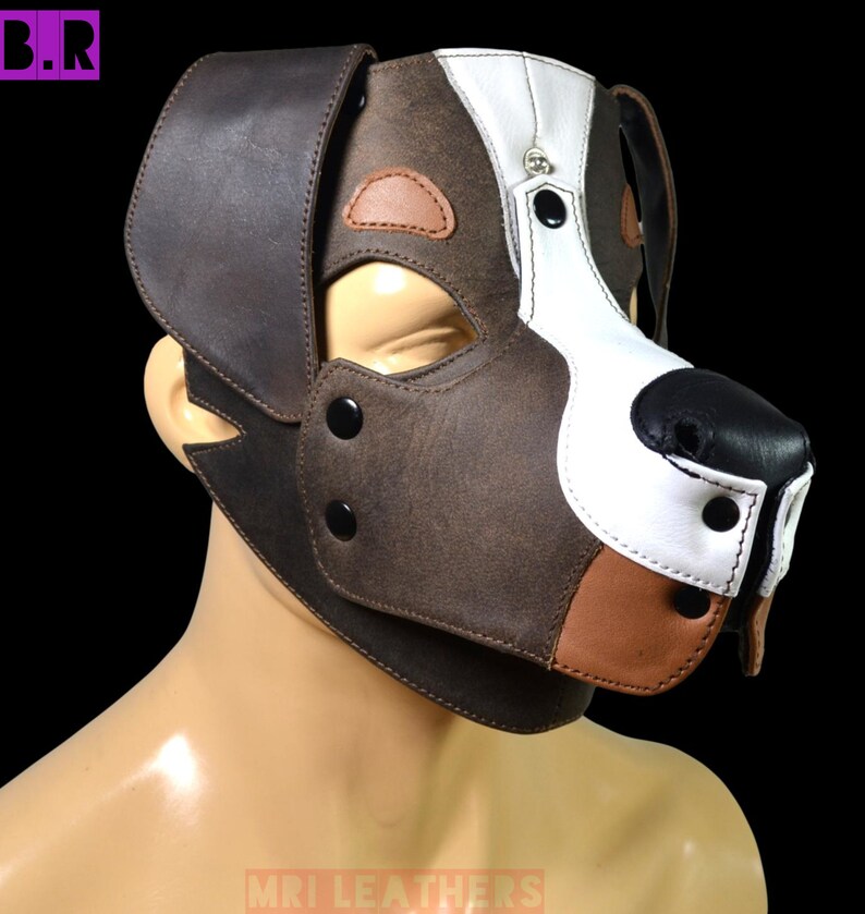 Leather Border Collie Puppy Hood Mask: Cosplay Dog Full Face Pup Mask ...