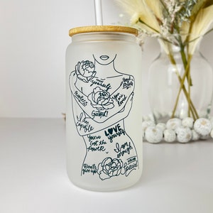 Mental Health Glass Cup, Self Love Gift for Her, Daily Affirmations Cup ...