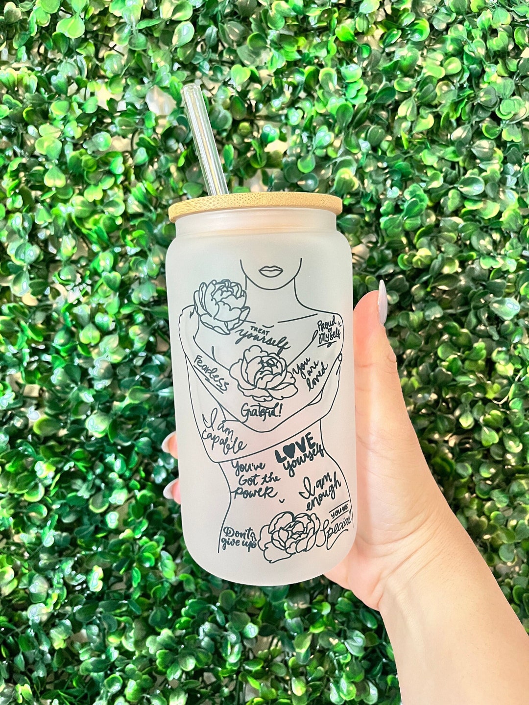 Mental Health Glass Cup, Self Love Gift for Her, Daily Affirmations Cup ...