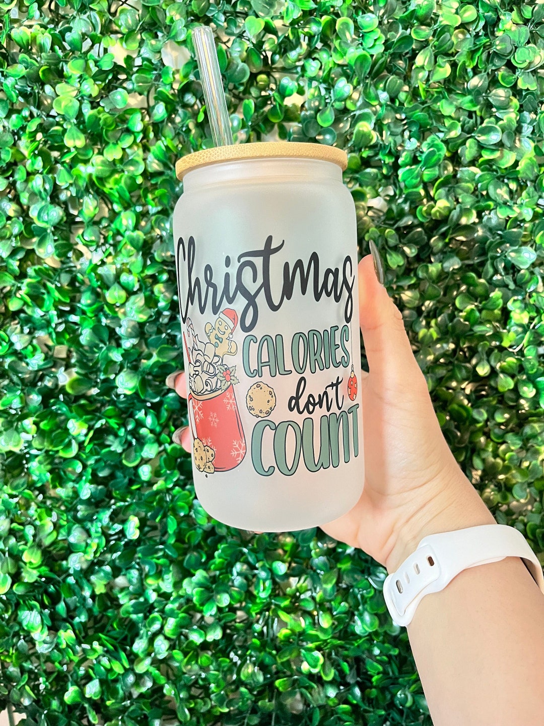 Santa Beer Glass Cup With Lid and Straw, Trendy Holiday Iced Coffee ...