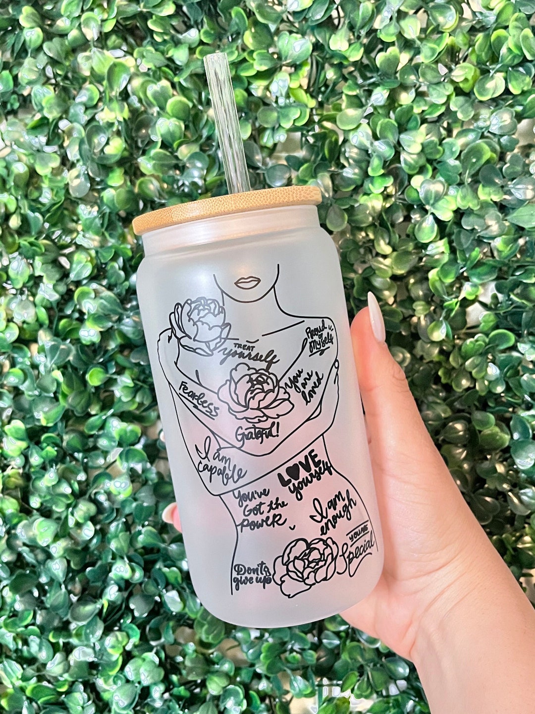 Mental Health Glass Cup, Self Love Gift for Her, Daily Affirmations Cup ...